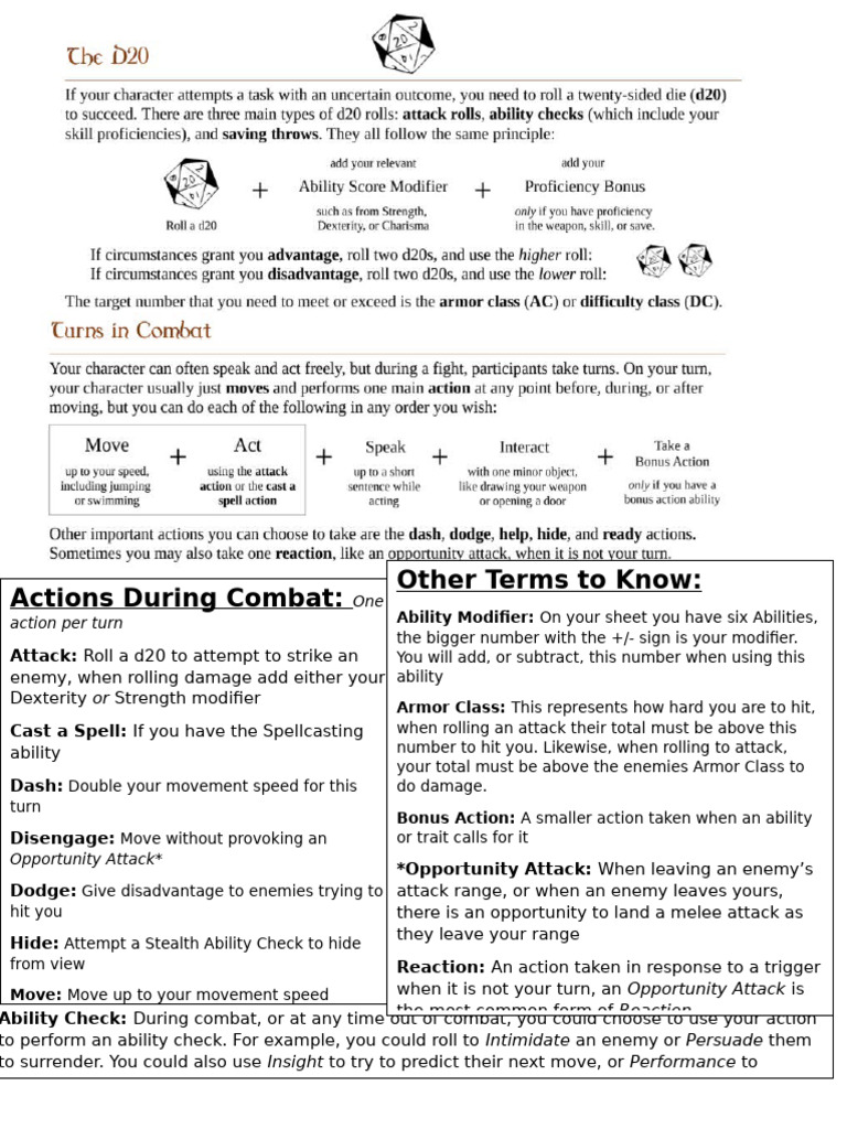 5E Cheat Sheet | PDF