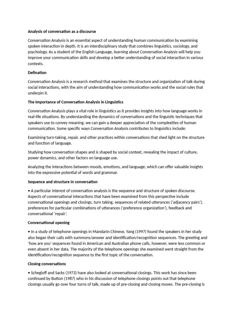 Analysis of Conversation | PDF | Linguistics | Conversation