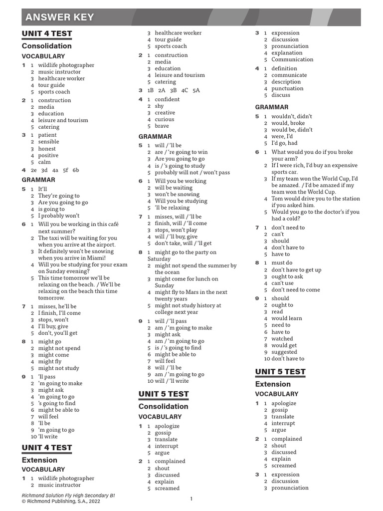 AddRes FHSAm B1 T2 Test Answer Key | PDF