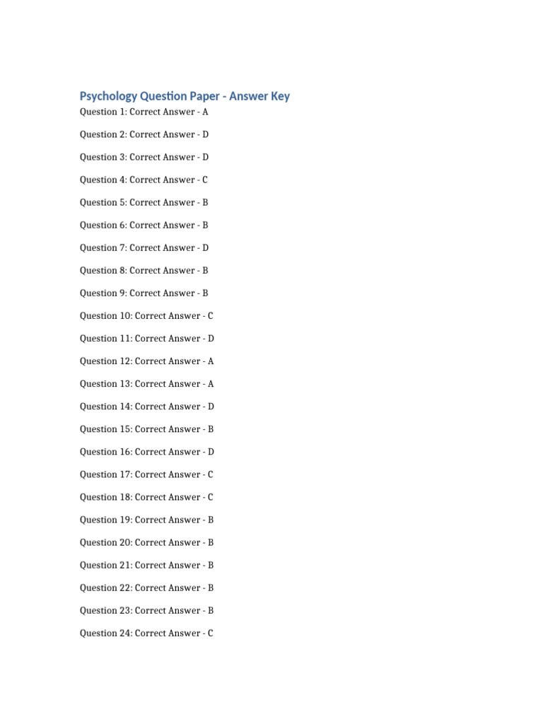 Psychology Exam Answer Key | PDF