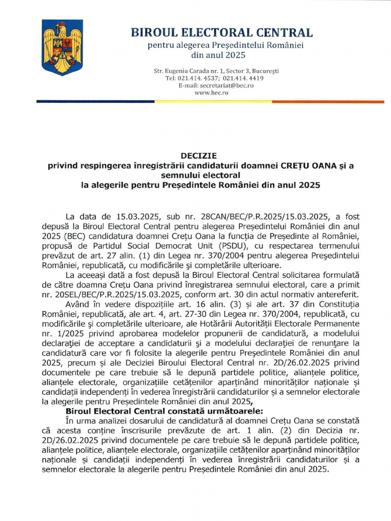 Decizie BEC Candidat PSD Unit | PDF