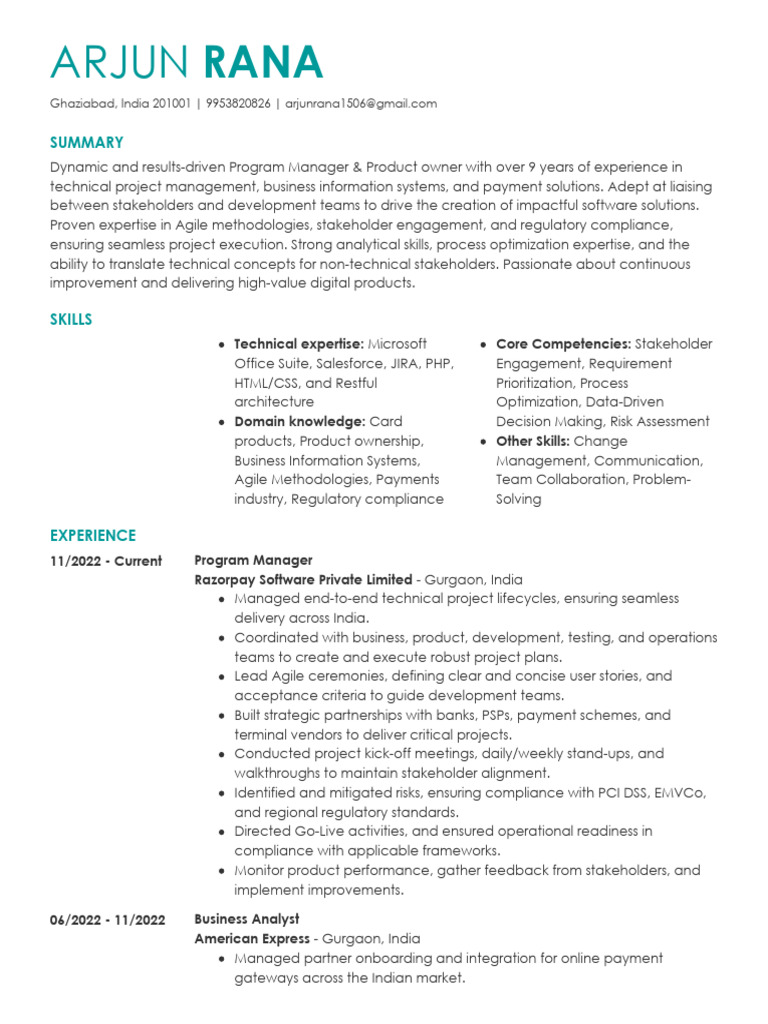 resume_ARJUN | PDF | Agile Software Development | Scrum (Software Development)