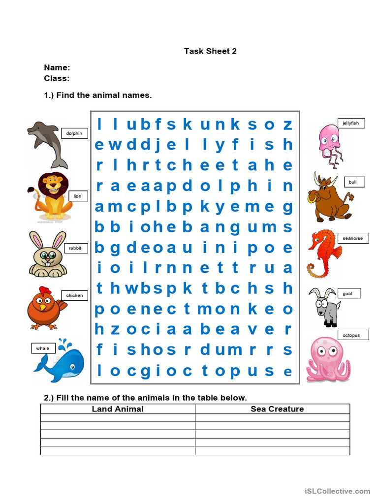 Animal Name Identification Task Sheet | PDF