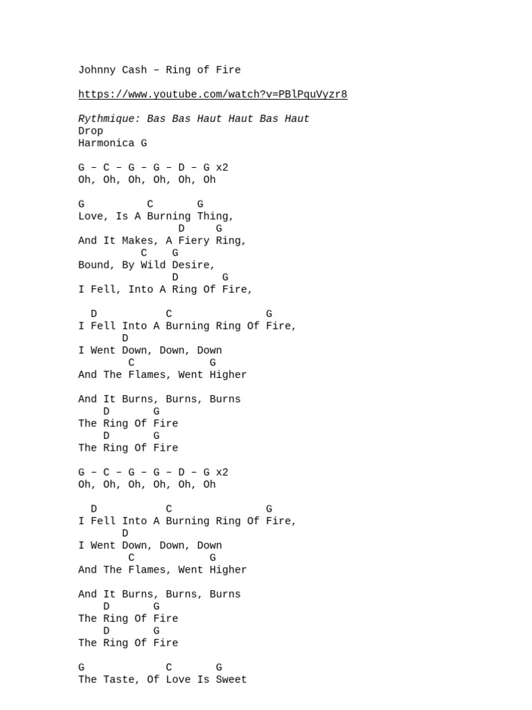 Johnny Cash's "Ring of Fire" Lyrics | PDF