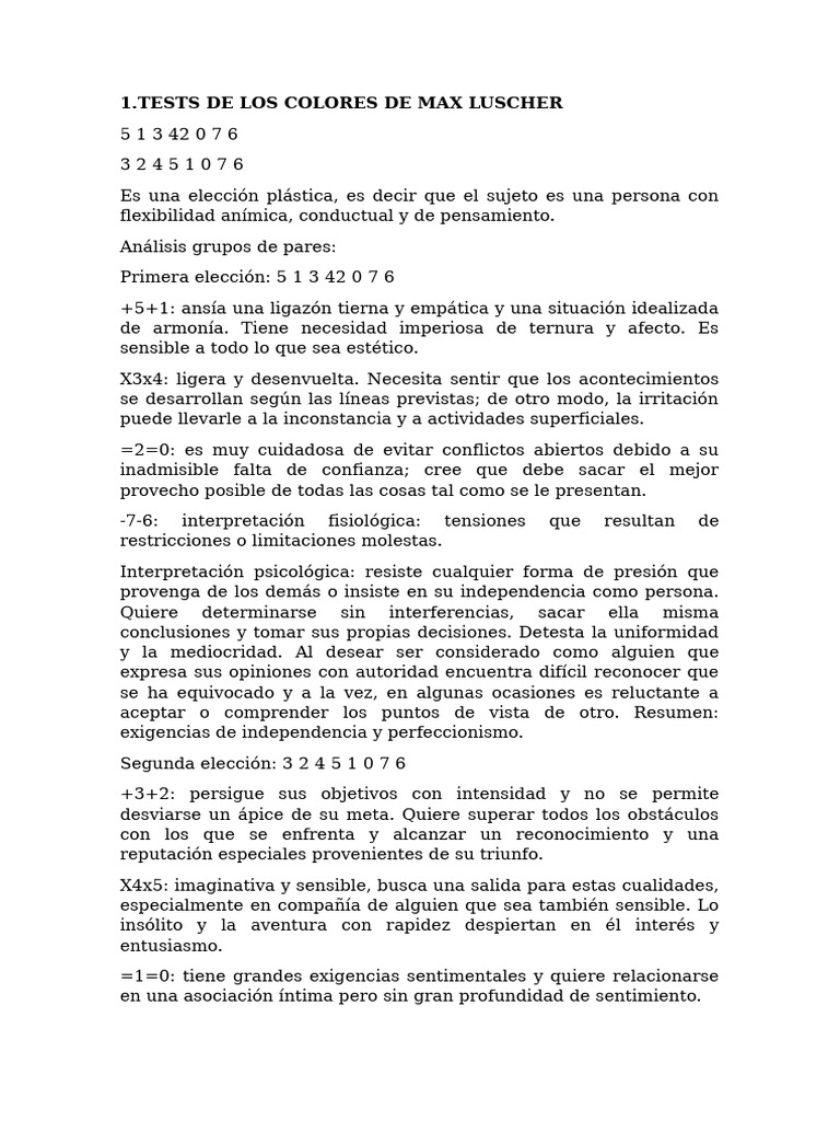 Modelo Analisis Luscher | PDF | Autoestima