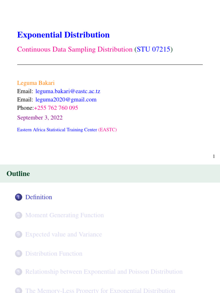 6.exponential Distribution | PDF | Probability Distribution | Variance