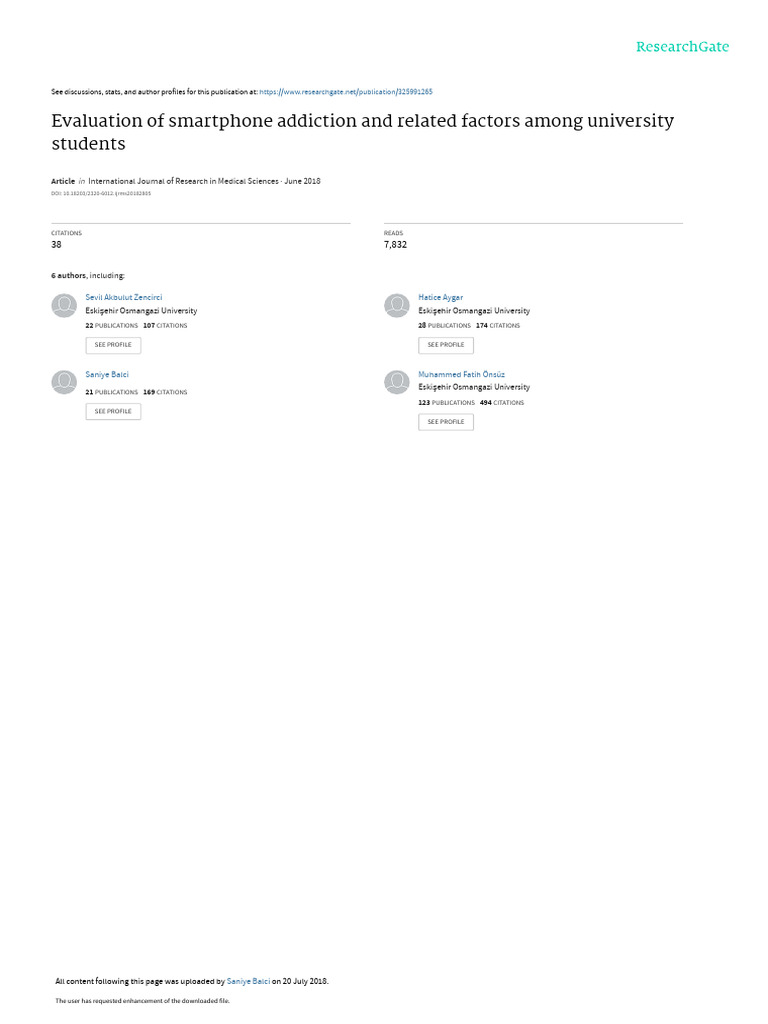 Evaluation of Smartphone Addiction and Related Factors Among University ...