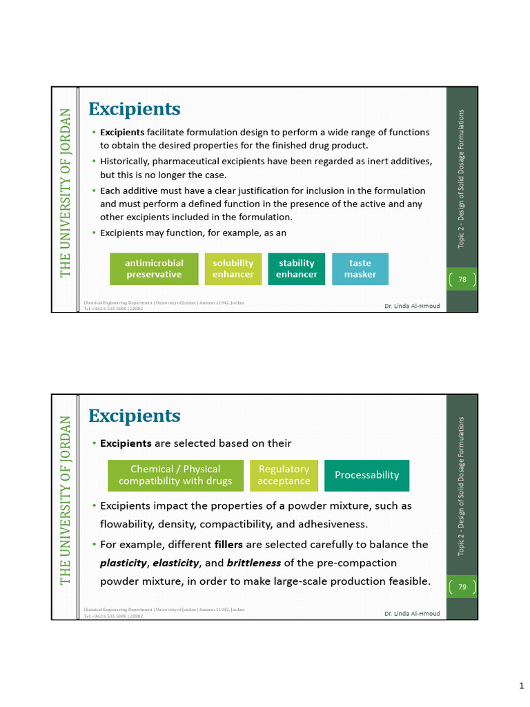 Pharmaceutical Technology-JU-Topic 2b-Excipients | PDF | Tablet (Pharmacy) | Pharmaceutical ...
