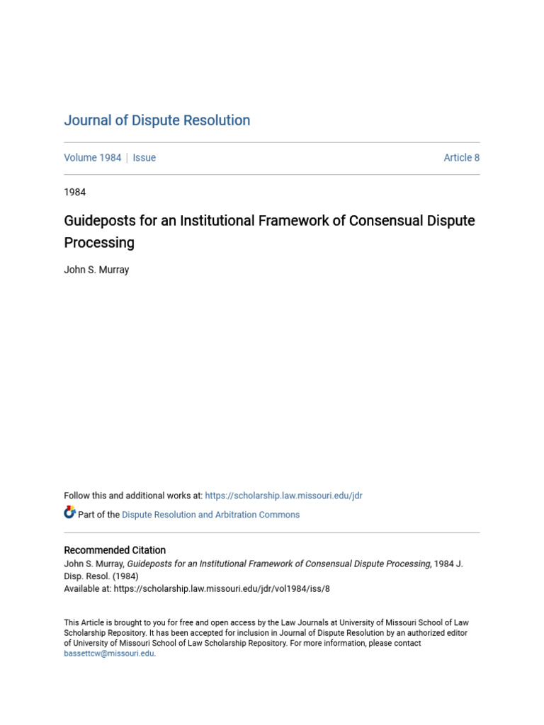 Guideposts for an Institutional Framework of Consensual Dispute | PDF ...