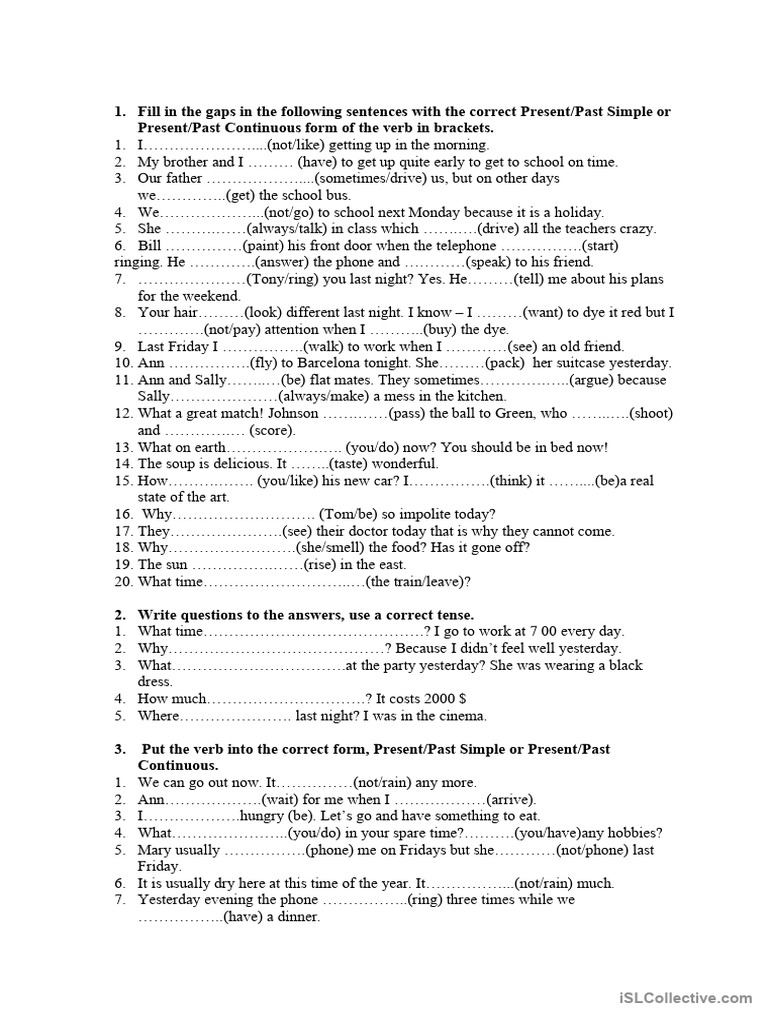 Past and Present Tenses Worksheet | PDF