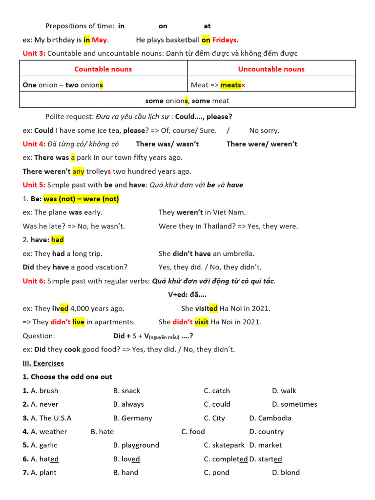 English Grammar: Prepositions & Past Tense | PDF
