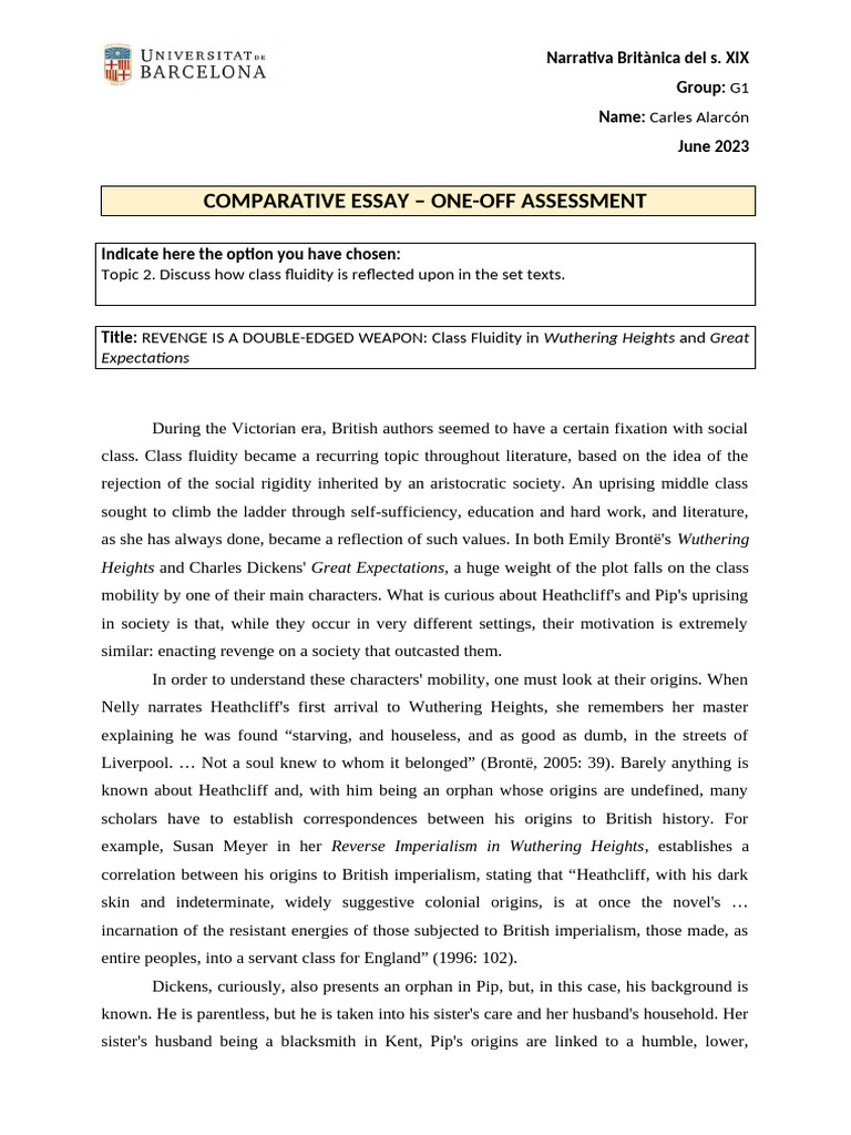 Answer Sheet. Essay. One-Off Assessment | PDF | Wuthering Heights ...