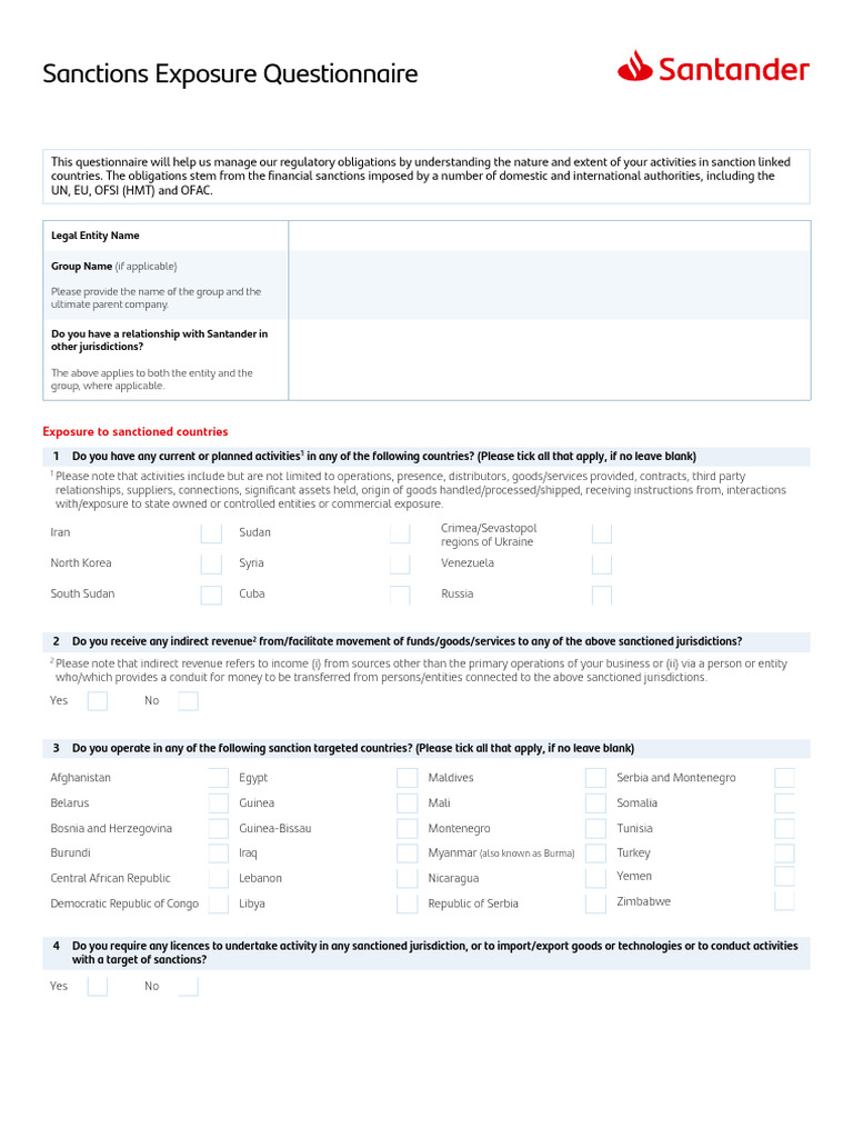 Sanctions Questionnaire | PDF | Office Of Foreign Assets Control ...