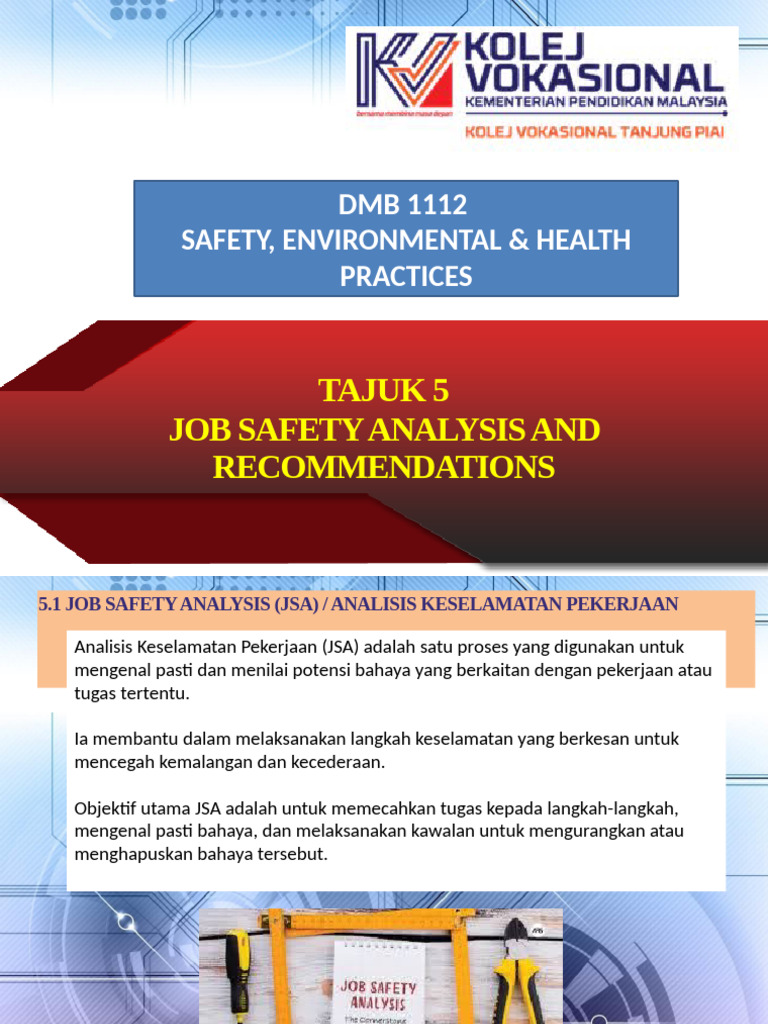 DMB 1112 Chapter 5.0 Job Safety Analysis and Recommendations | PDF
