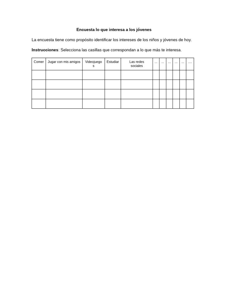 Intereses de Jóvenes en Encuesta | PDF