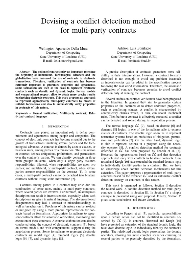 Devising A Con Ict Detection Method For Multi-Party Contracts | PDF | Logic | Modal Logic