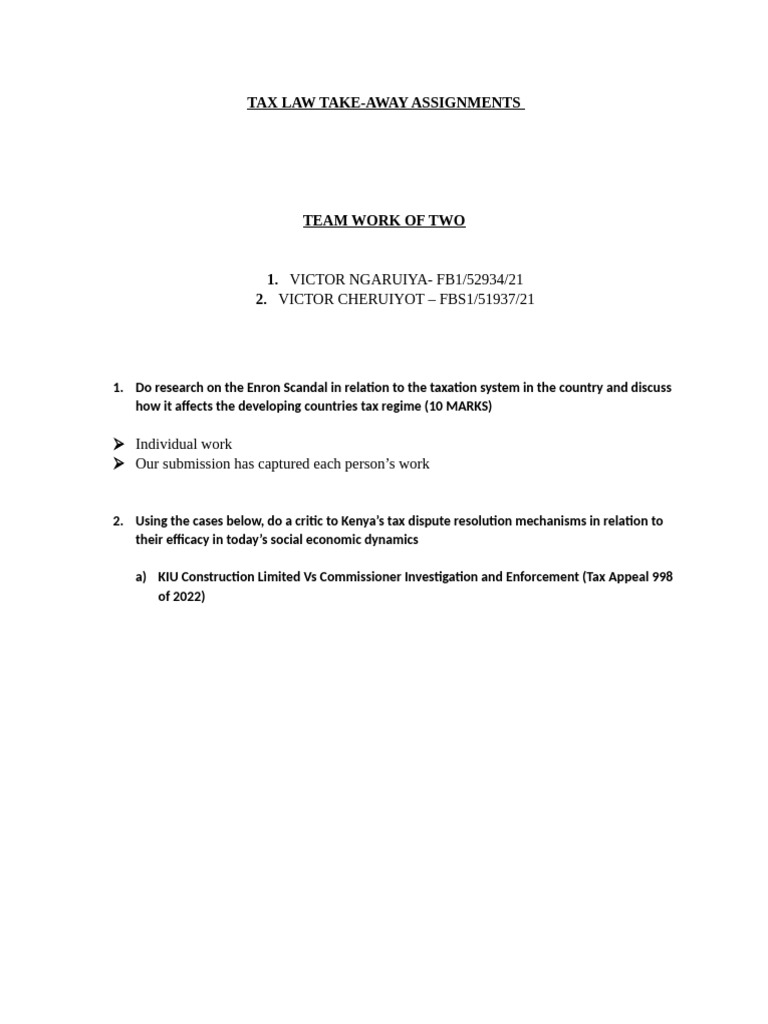 Tax Law Assignment Combined | PDF | Tax Avoidance | Enron