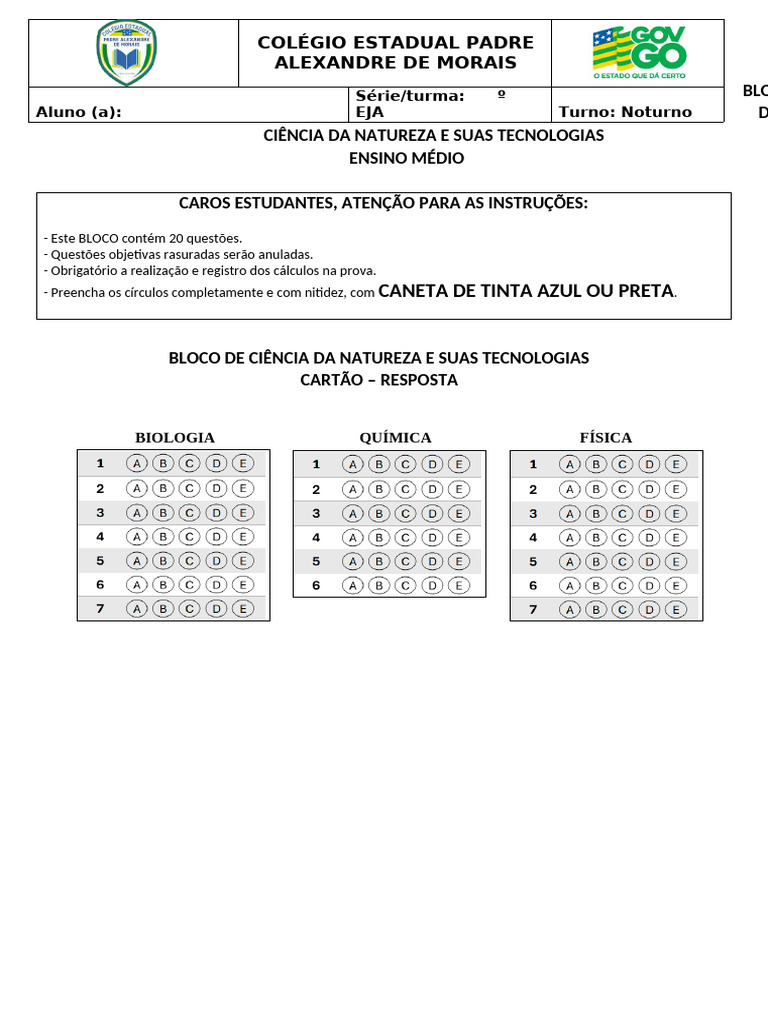Estrutura EJA Do Simulado Ciências Da Natureza | PDF
