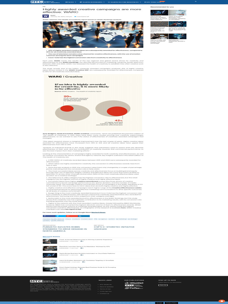 Highly Awarded Creative Campaigns Are More Effective: WARC - MarTech Cube | PDF | Creativity | Brand