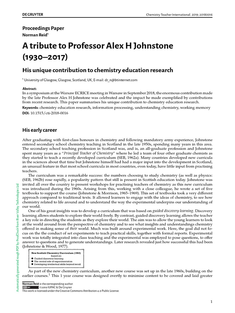 Professor Johnstone's Impact on Chemistry Education | PDF | Curriculum ...