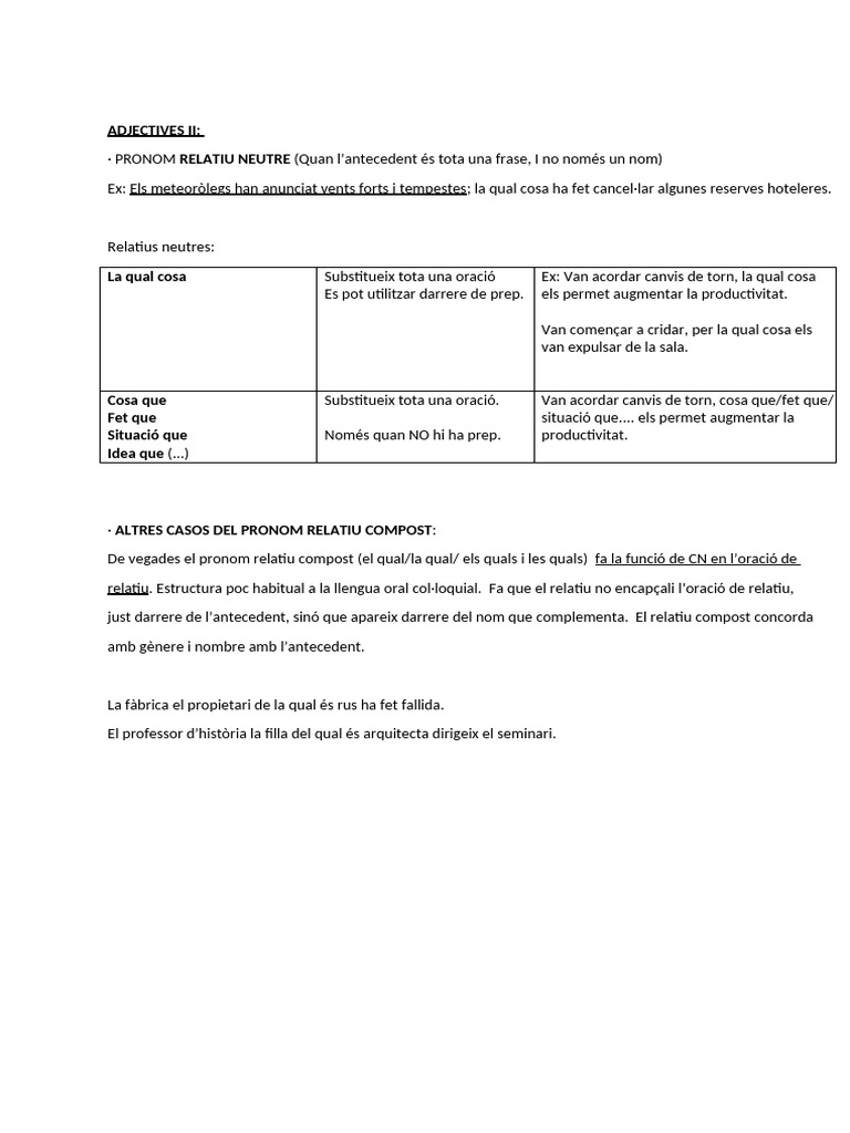 Teoria Adjectives (Antecedent Global I Altres) | PDF