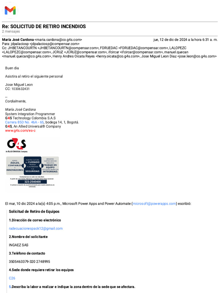 c26 Gmail - Re - Solicitud de Retiro Incendios | PDF | Software | Informática