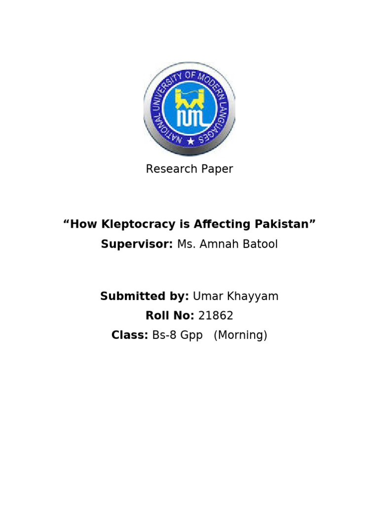 Impact of Kleptocracy on Pakistan | PDF | Corruption | Political Corruption
