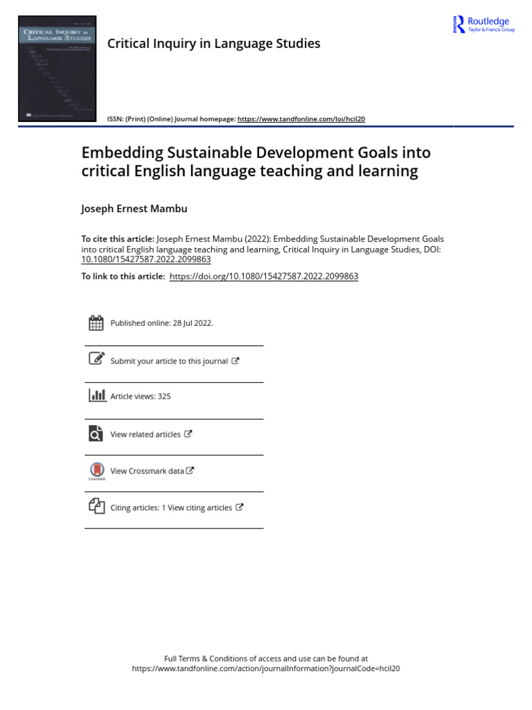 Embedding Sustainable Development Goals Into Critical English Language ...