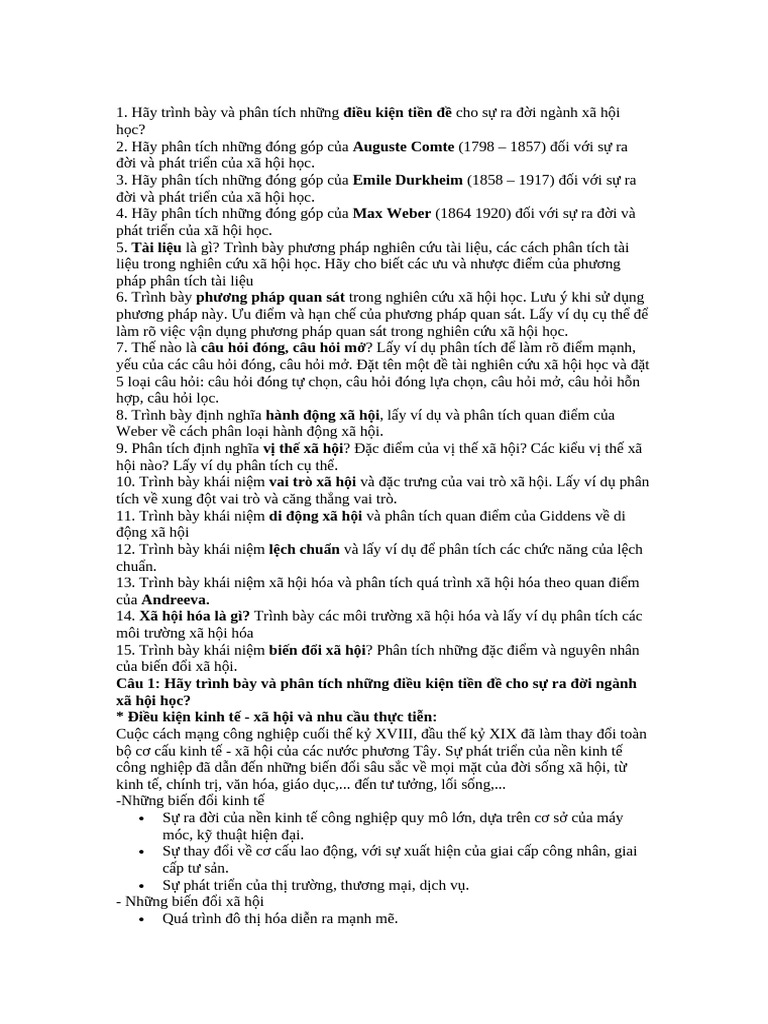 ĐỀ CƯƠNG XHH BẢN CHÍNH | PDF