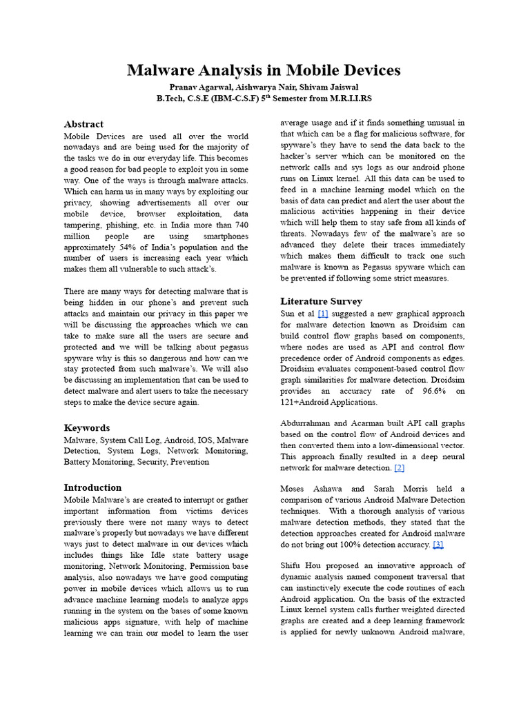 Malware Analysis in Mobile Device | PDF | Malware | Android (Operating System)