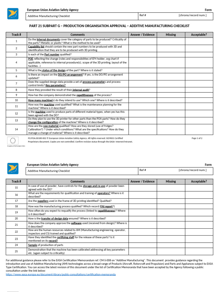 FO - POA - .00166-002 - Additive Manufacturing Checklist | PDF | 3 D ...