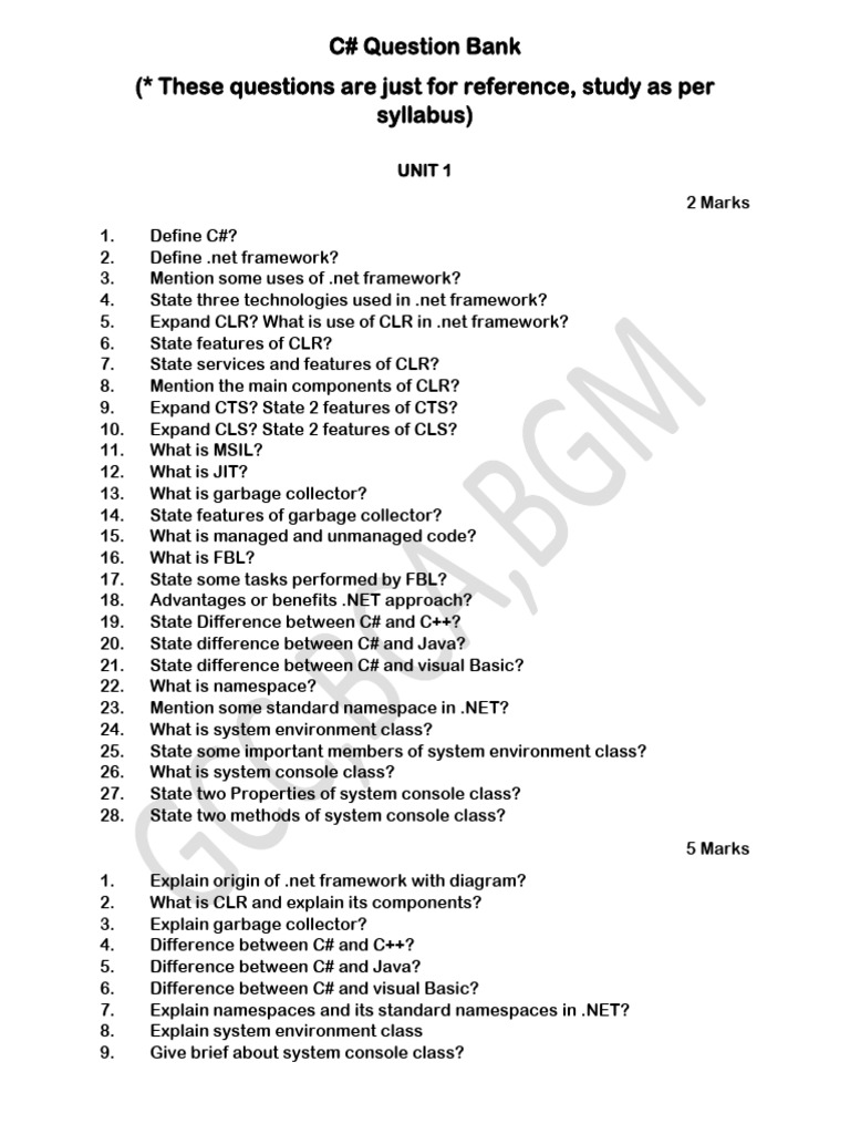 C#-Question Bank_All units | PDF | C Sharp (Programming Language) | Method (Computer Programming)