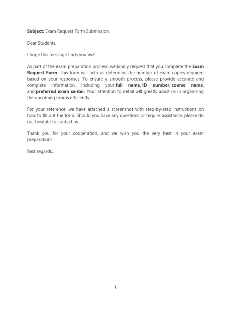 Exam Request Form instruction | PDF