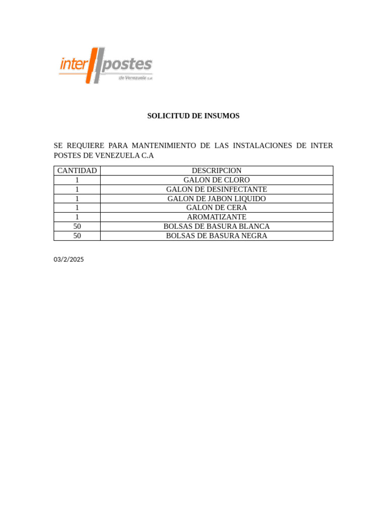 Solicitud de Insumos para Mantenimiento | PDF