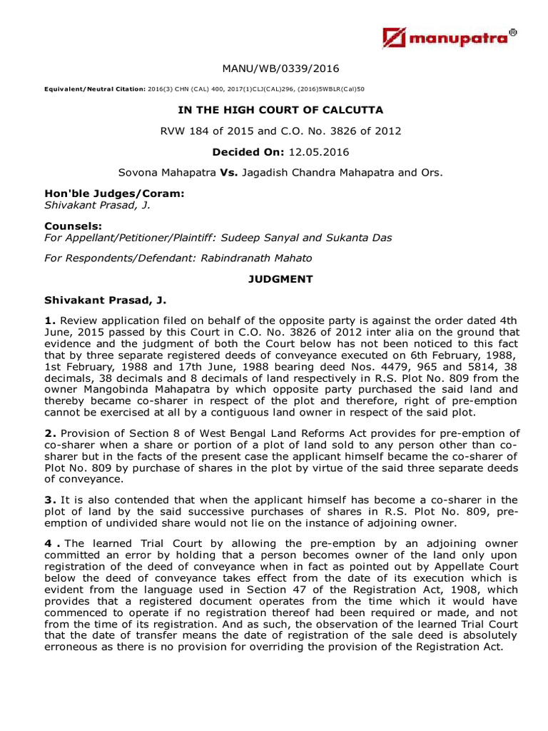 Sovona_Mahapatra__vs_Jagadish_Chandra_Mahapatra_anWB2016180516161205237COM611097 | PDF ...
