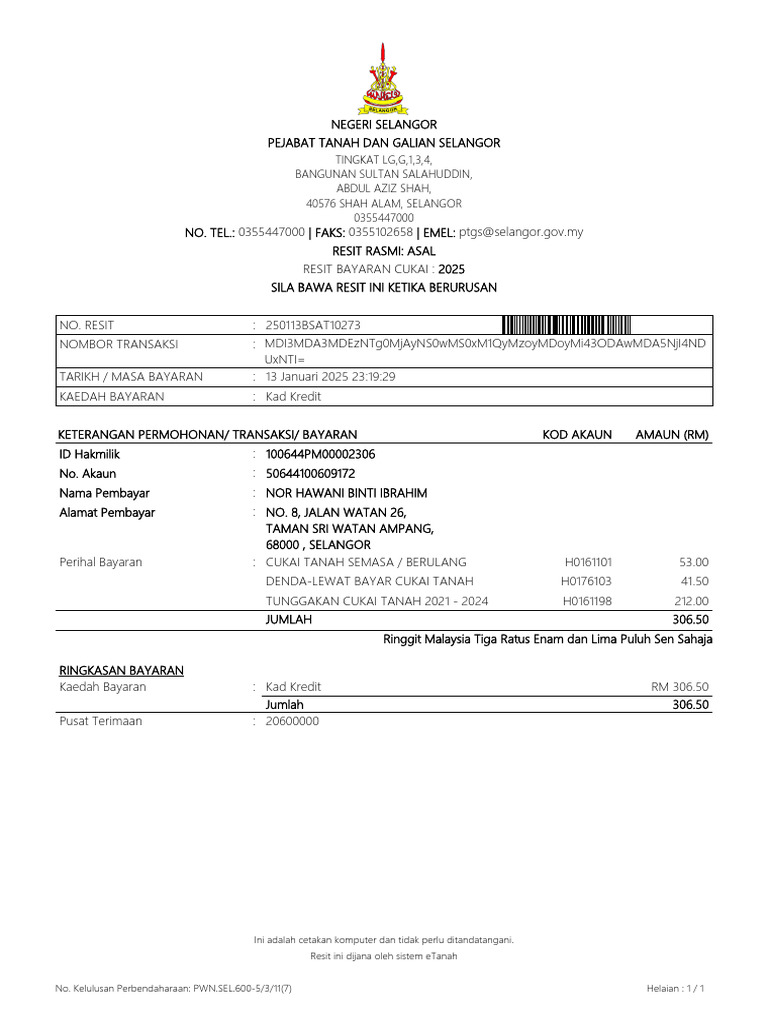Resit Pembayaran 250113BSAT10273 | PDF
