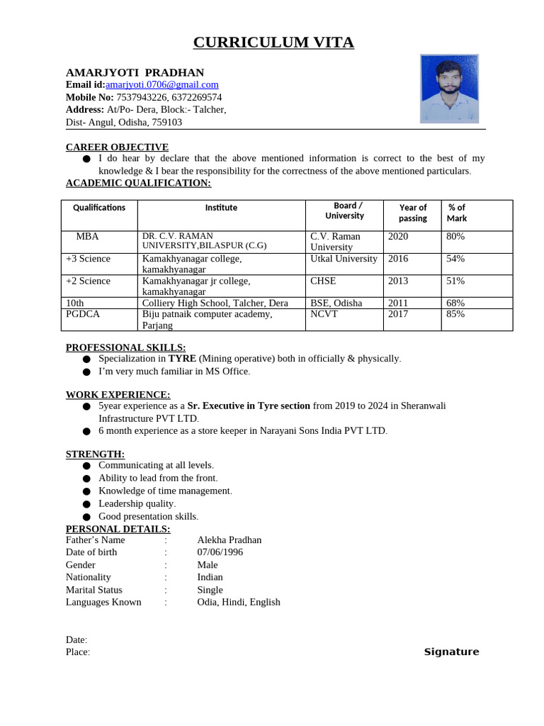 Resume Amarjyoti Pradhan-1 | PDF