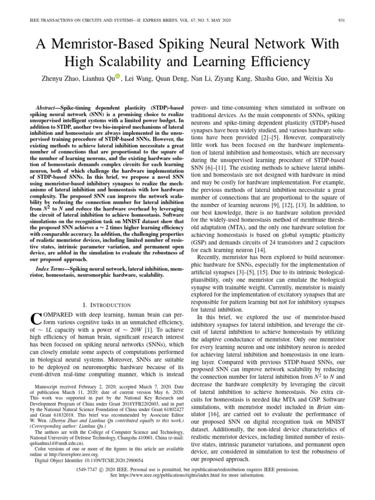A Memristor-Based Spiking Neural Network With High Scalability and Learning Efficiency | PDF ...