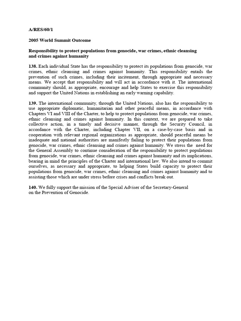 2005 World Summit: Responsibility to Protect | PDF