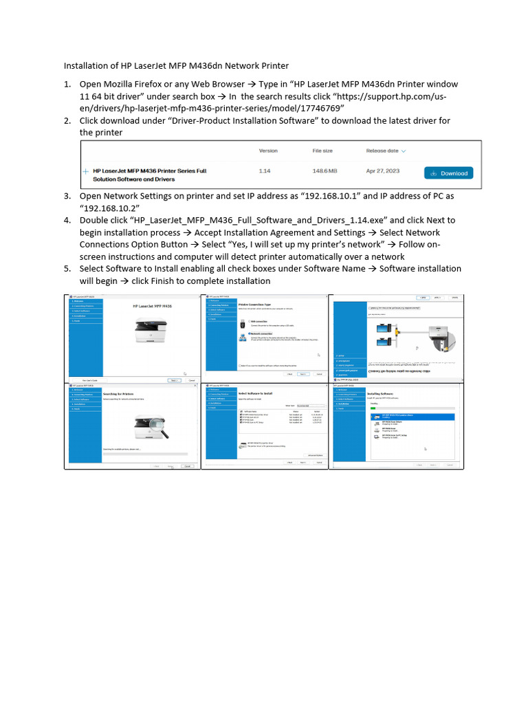 Installation of HP LaserJet MFP M436dn Network Printer | PDF