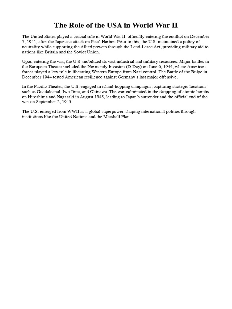 America's Crucial Role in WWII | PDF