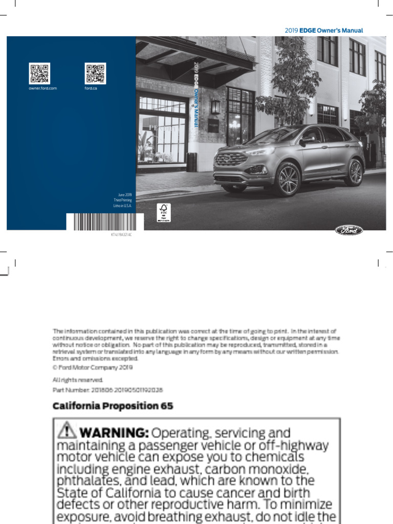 2019 Ford Edge Owners Manual Version 3 Om en US 06 2019 | PDF | Seat ...