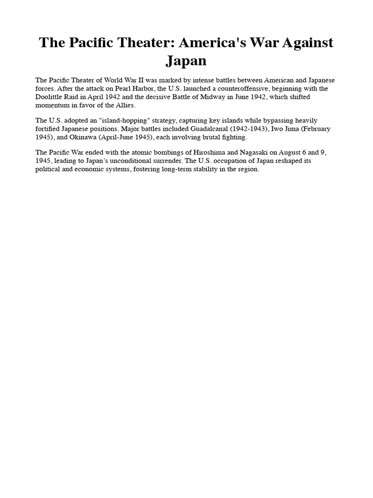 Pacific Theater: U.S. vs. Japan in WWII | PDF