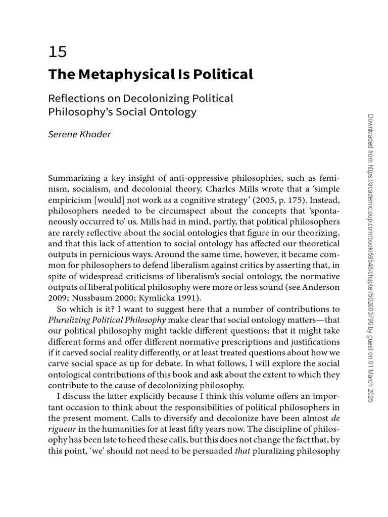 The Metaphysical Is Political: Reflections On Decolonizing Political ...