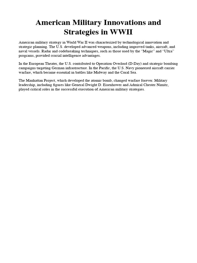American Military Innovations and Strategies in WWII | PDF