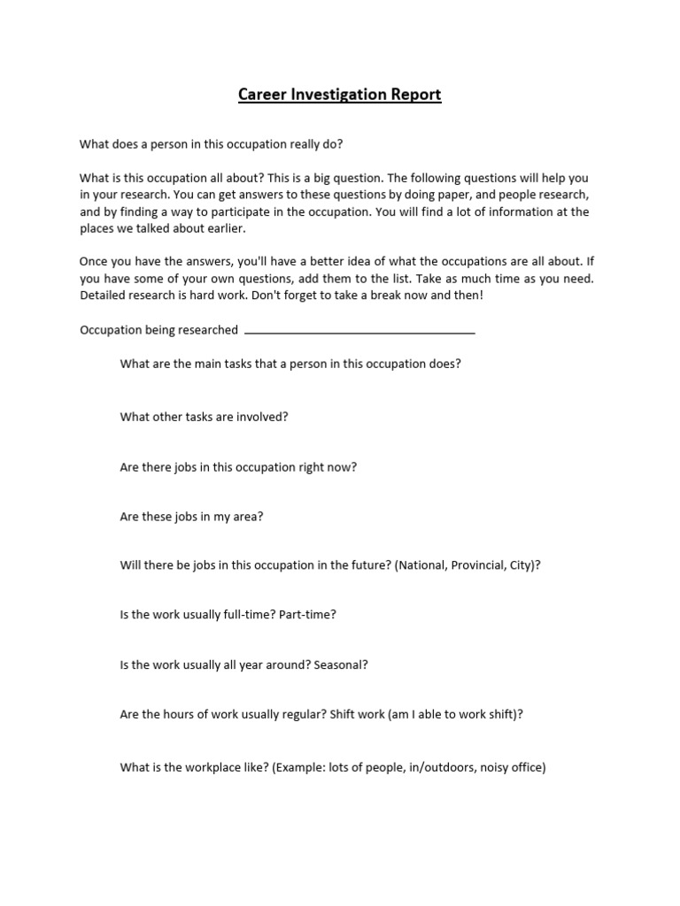Career Investigation Guide Questions | PDF
