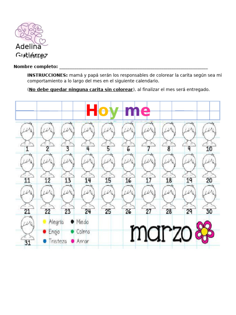 Calendario de Comportamiento Infantil | PDF