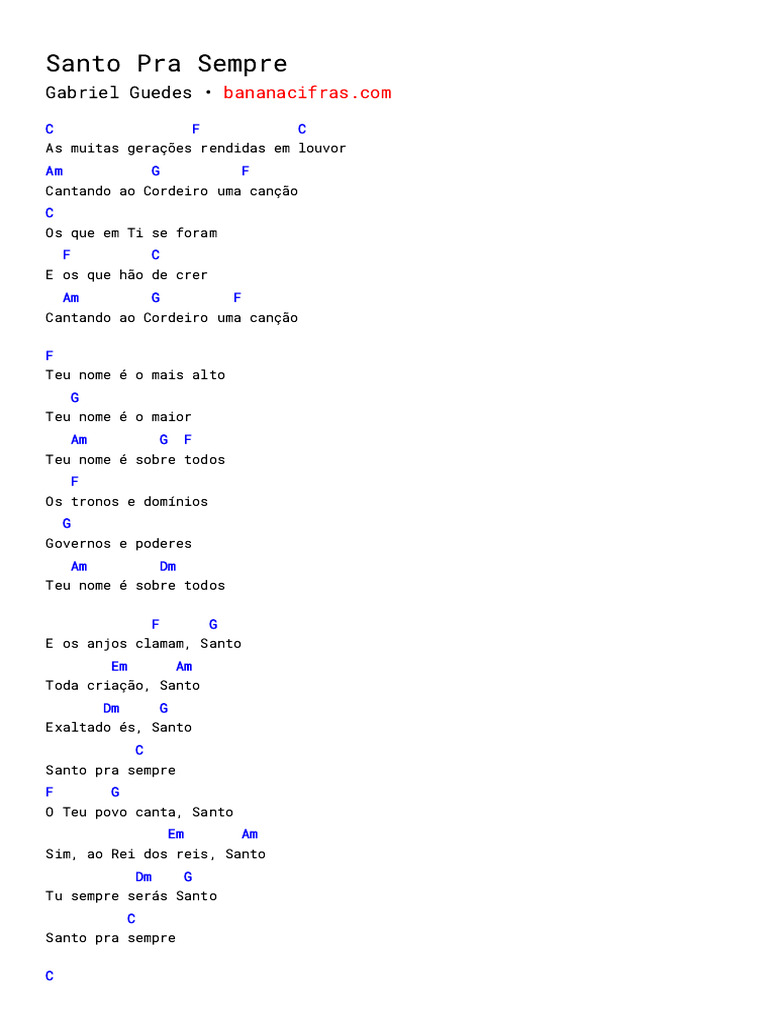 Santo Pra Sempre CIFRA Gabriel Guedes | PDF
