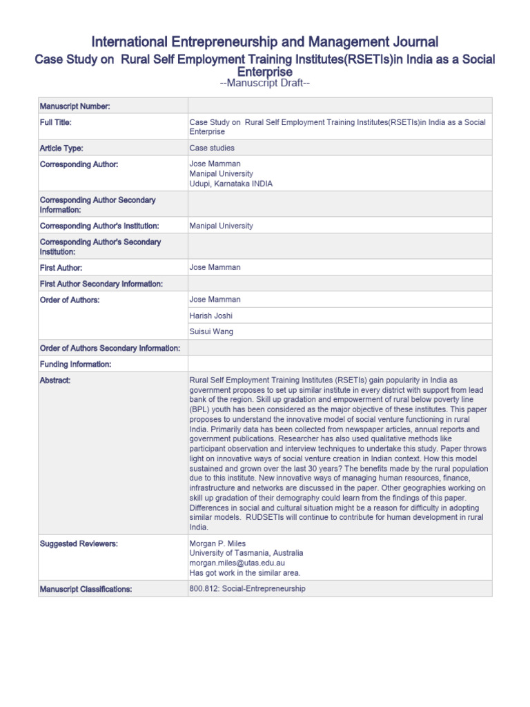 Case Study on Rural Self Employment Training Institutes(RSETIs)in India ...