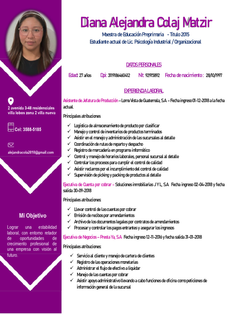 CV de Diana Colaj: Experiencia Laboral | PDF | Guatemala | Business
